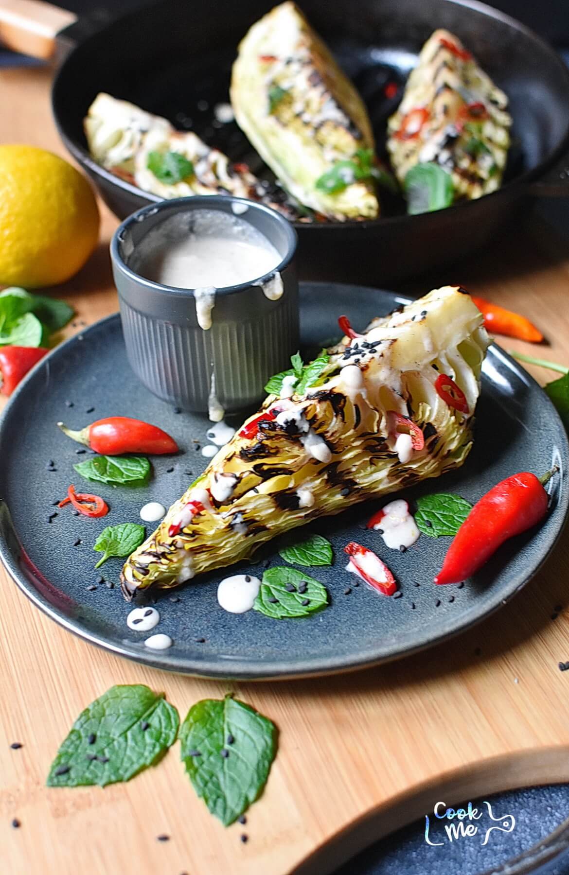 Roasted Hispi Cabbage with Garlic Tahini Sauce Recipe - Easy Step-by ...
