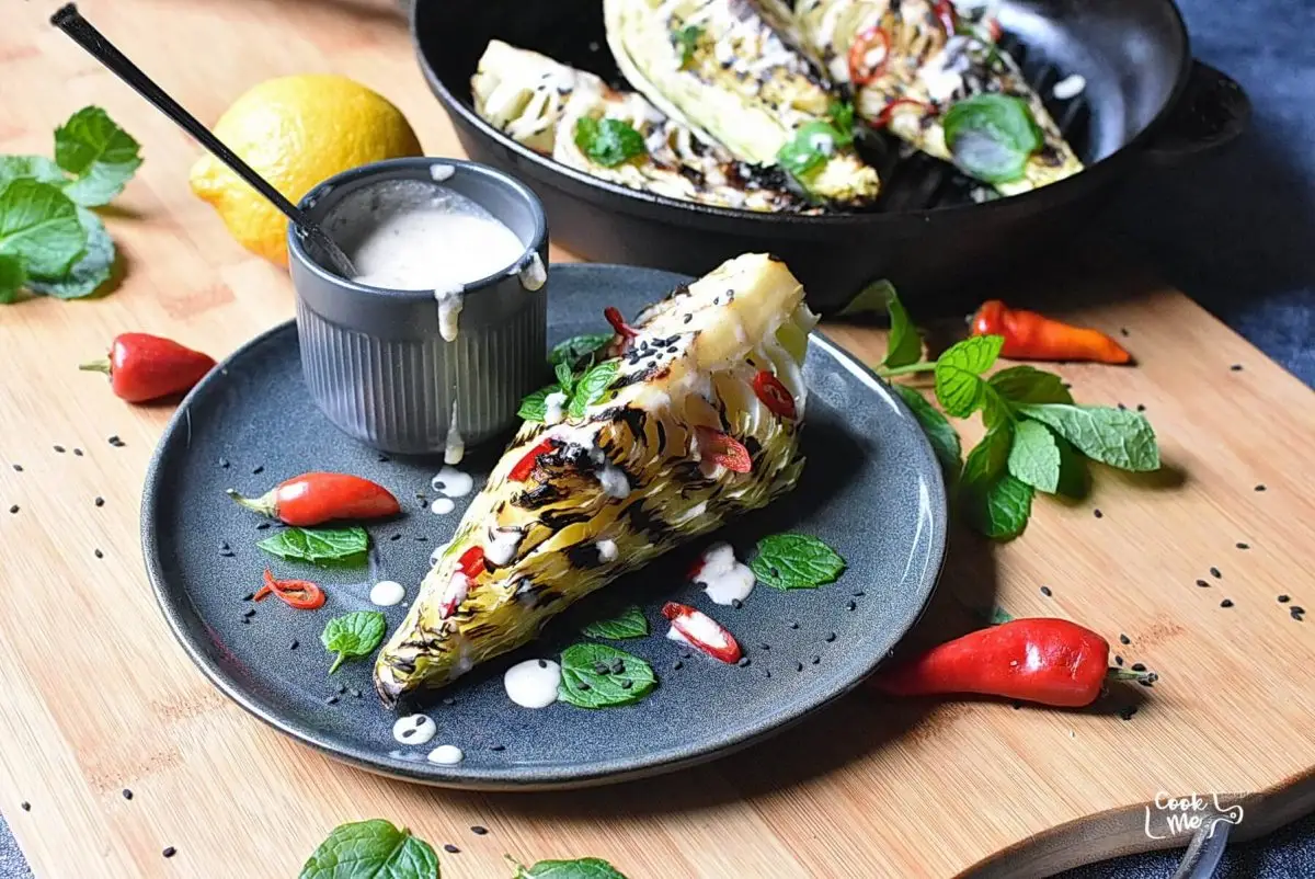 Roasted Hispi Cabbage with Garlic Tahini Sauce Recipe - Easy Step-by-Step Guide | COOK.ME